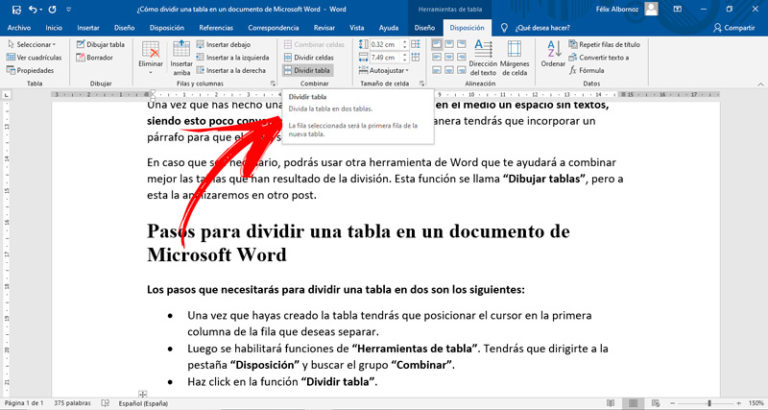 How to split a table in a Microsoft Word document? step by step guide