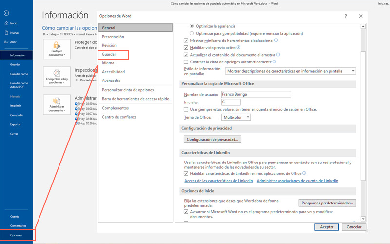 How to change auto save options in Microsoft Word? step by step guide