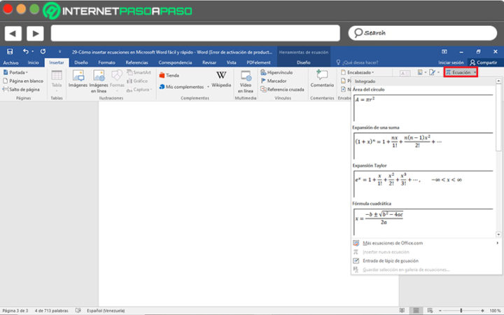 Insertar Y Mostrar Ecuaciones En Word Youtube